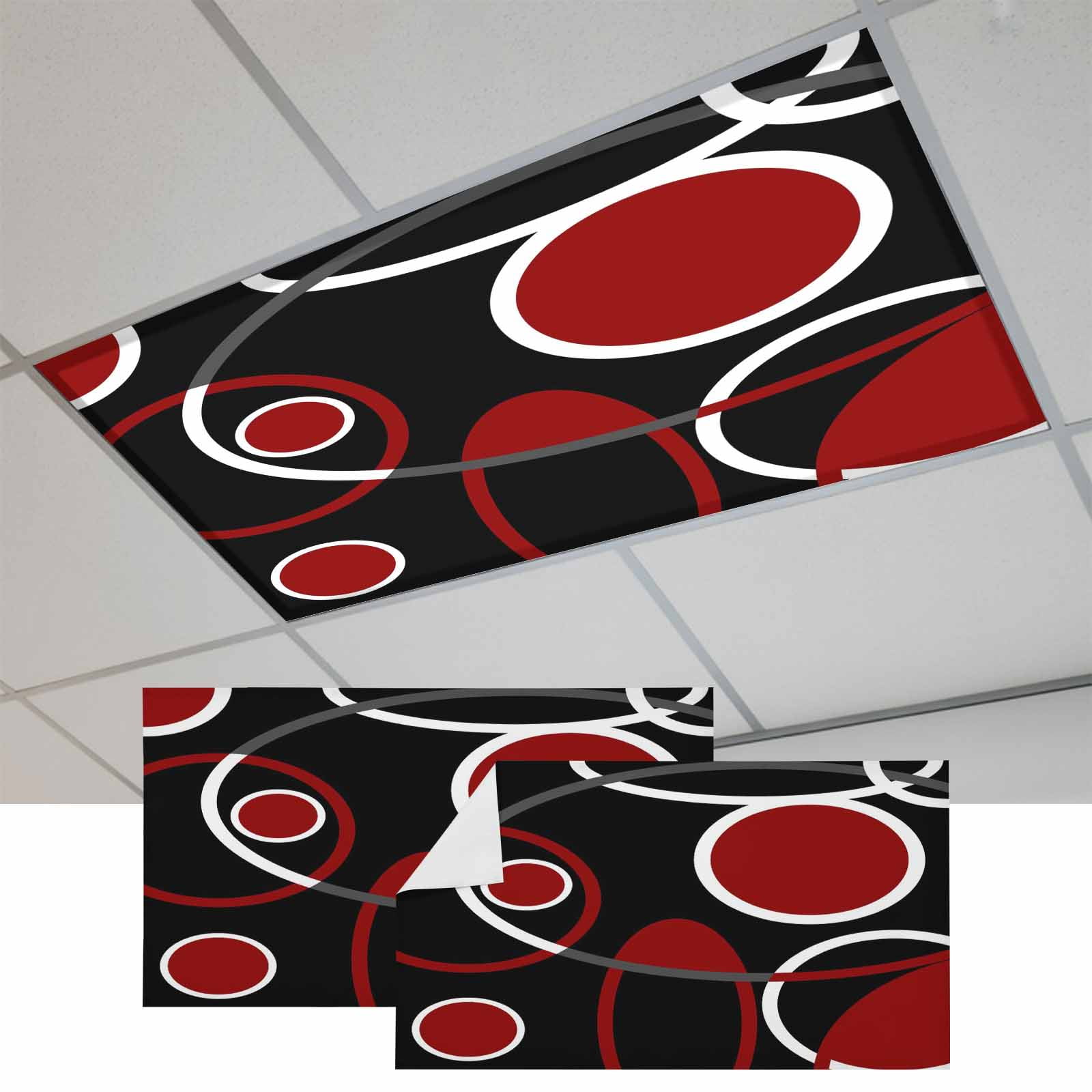Black Red Fluorescent Light Covers, White Circle Geometric Abstract ...