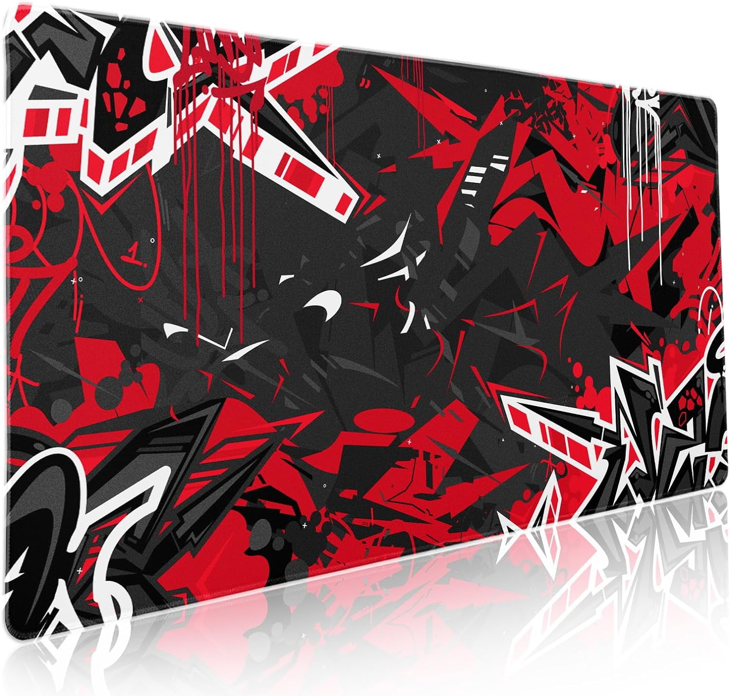 Black Red Gaming Mouse Pad XXL Abstract Graffiti Geometric Cool ...