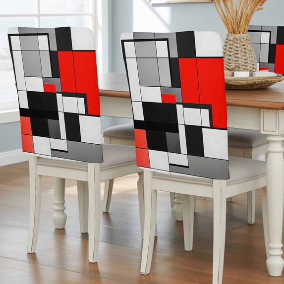 Black Red Geometric Chair Back Covers, Red White Abstract Art Modern ...