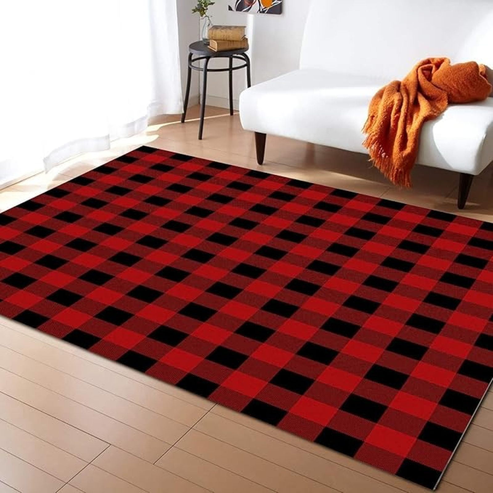 Black Red Geometric Plaid Area Rug, Red Black Buffalo Plaid Farmhouse ...