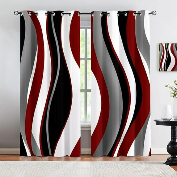 Black Red Geometric Stripes Blackout Curtain, Black White Water Art ...