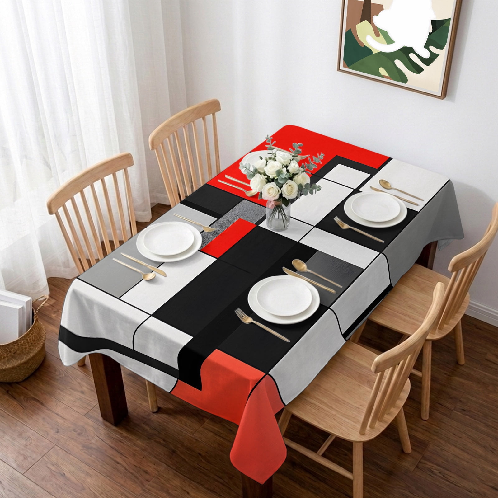 Black Red Geometric Table Cloth Waterproof Tablecloths, Red White ...