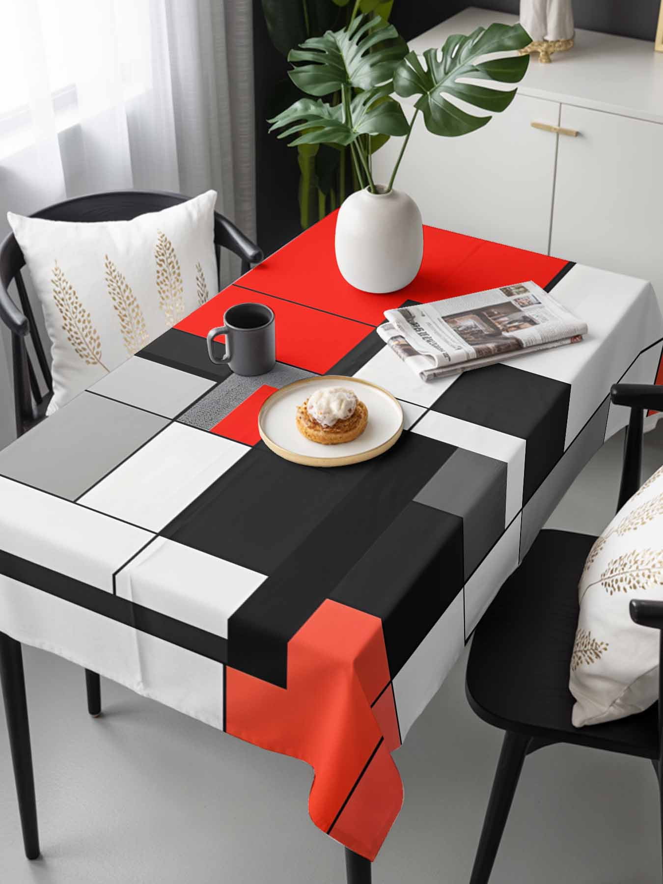 Black Red Geometric Tablecloth Rectangle Table Cloth 60x120, Waterproof ...