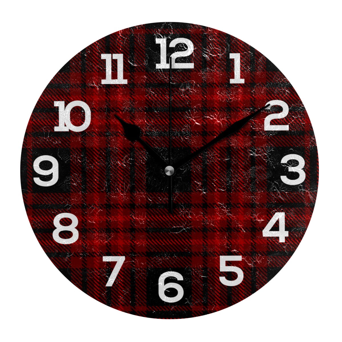 Black Red Gird Modern 10In Silent Non Ticking Wall Clock Battery ...