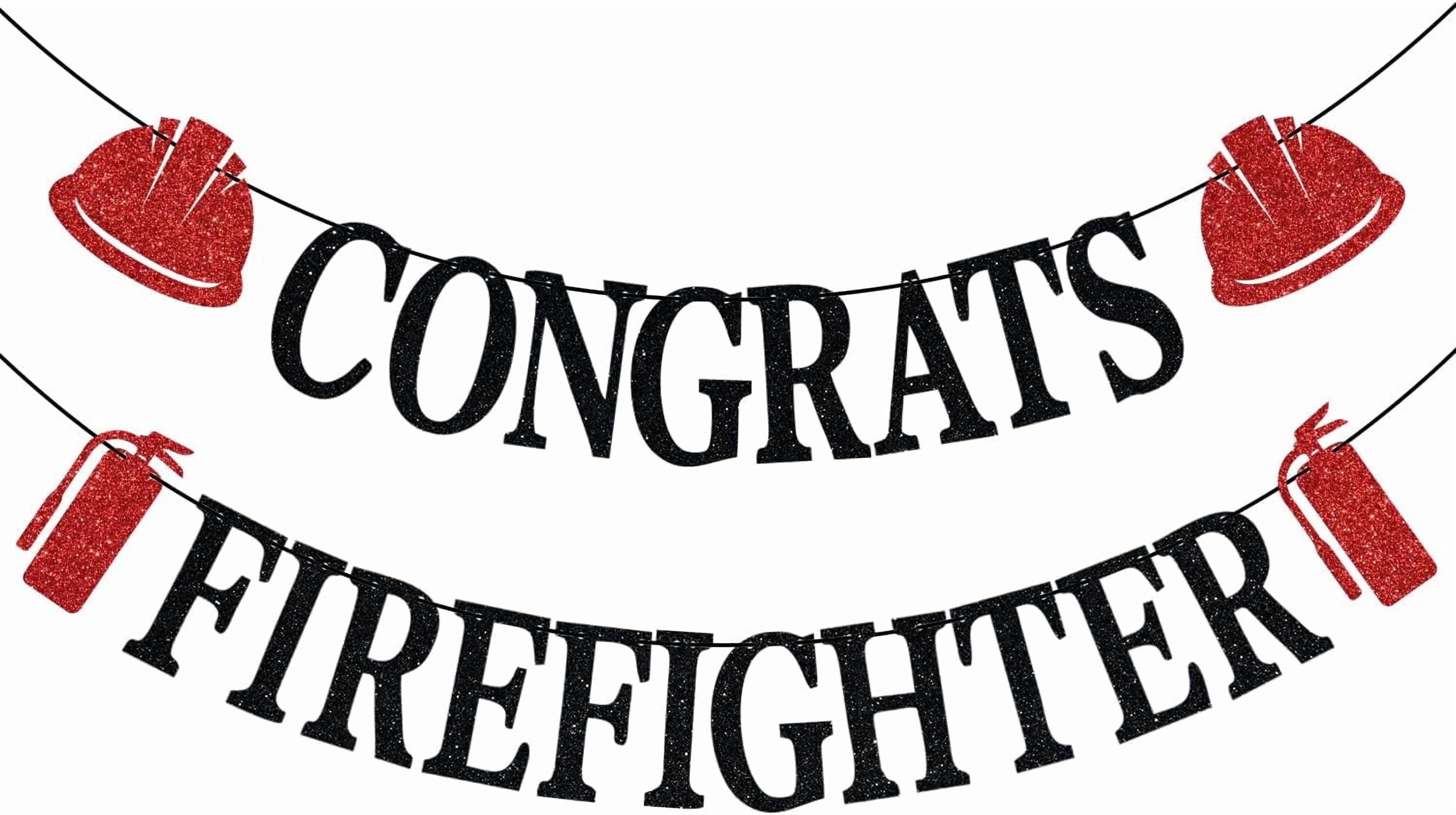Black & Red Glitter "Congrats Firefighter" Banner with Fire Helmet ...