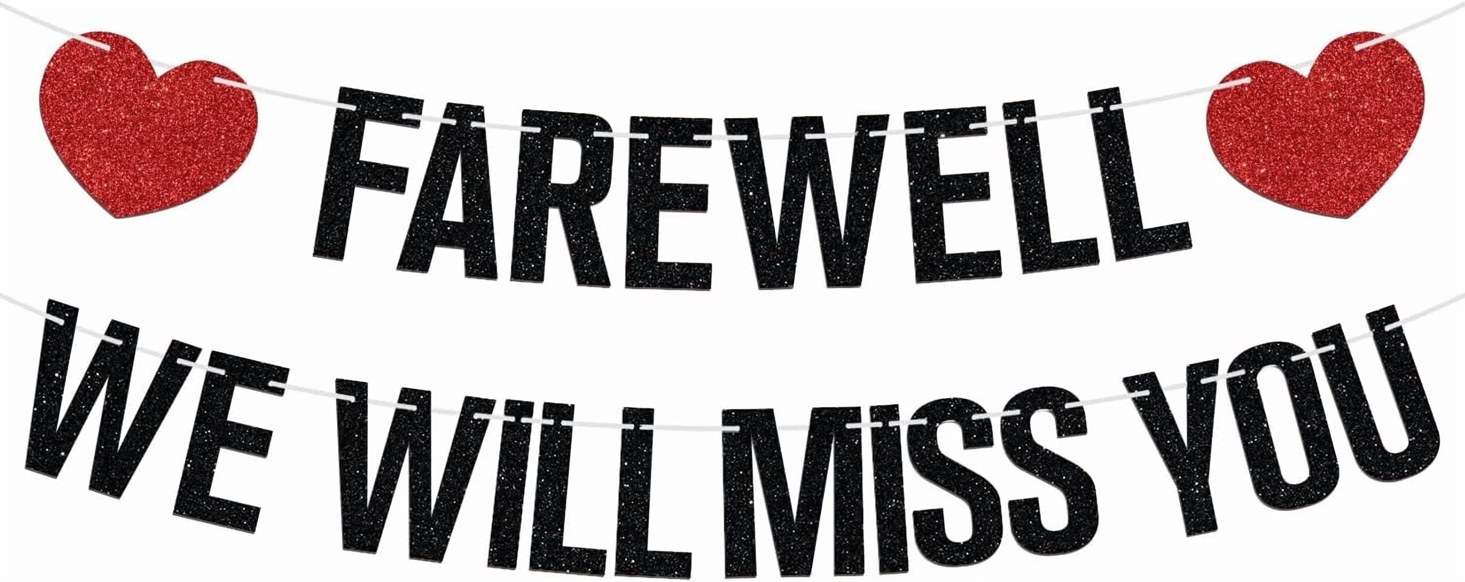 Black & Red Glitter "Farewell We Will Miss You" Banner with Hearts ...