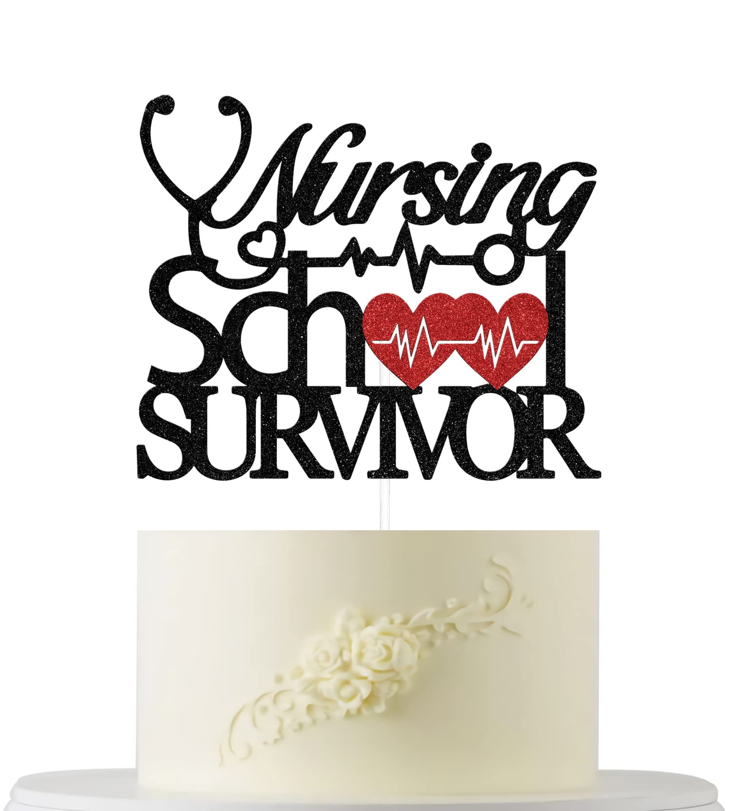 Black Red Glitter Nursing School Survivor RST1 Cake Topper, Congrats RN ...