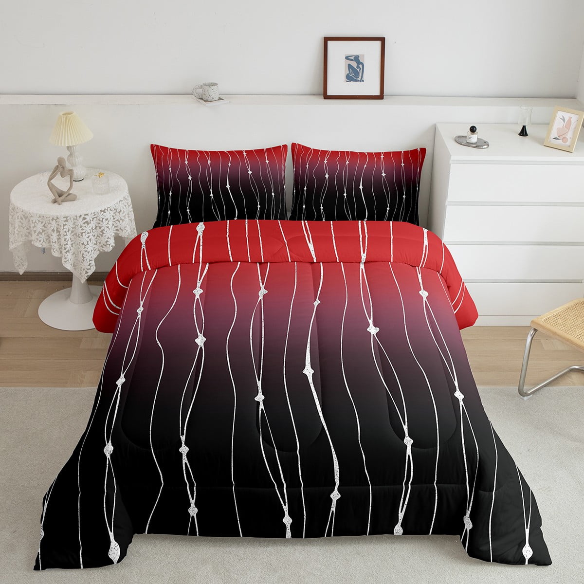 Black and Red Gradient Bedding Set Full Watercolor Art Comforter Set ...