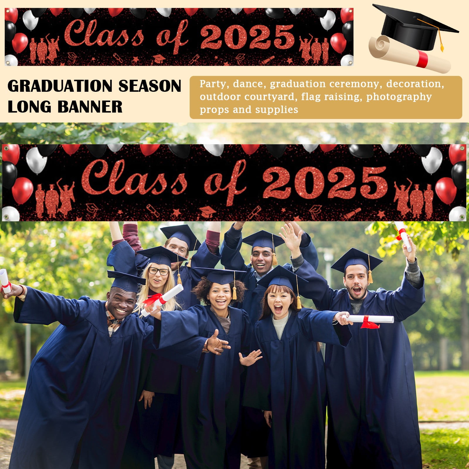 Black and Red Graduation Banner – Large 118"x20" Class of 2025 Congrats ...