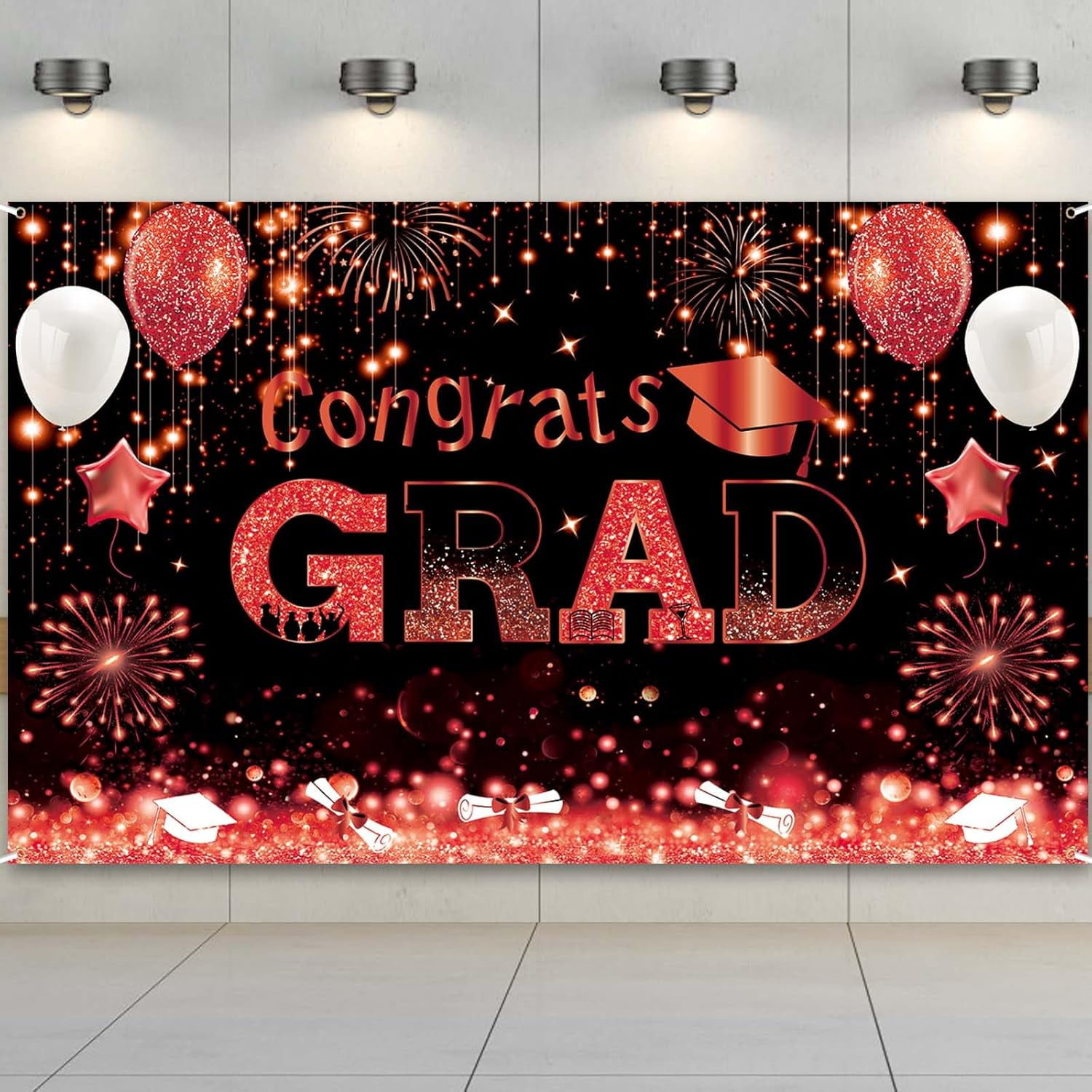 Black and Red Graduation Decorations 2025 Graduate Banner Backdrop ...
