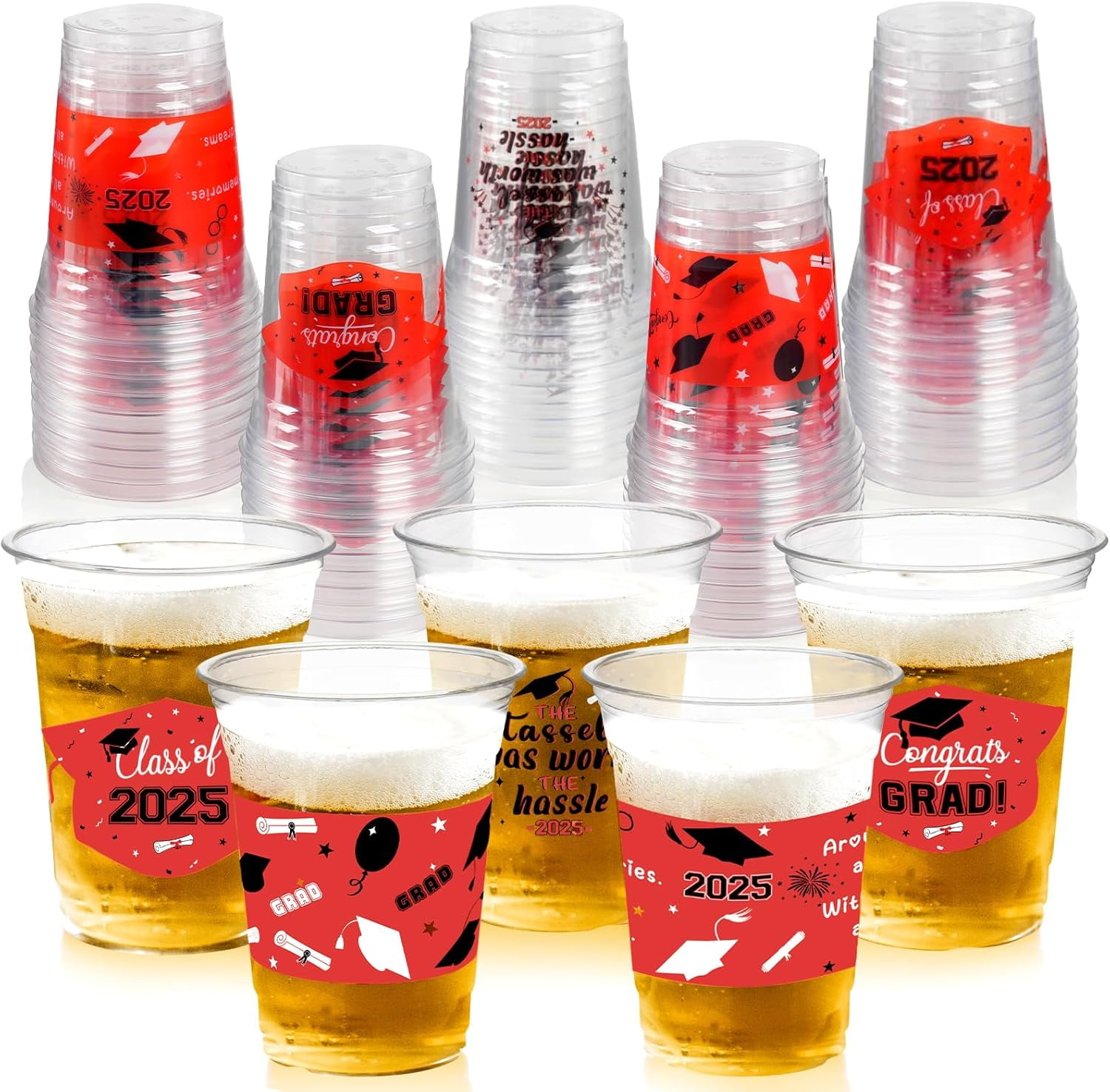 Black and Red Graduation Decorations Class of 2025, 100 Pack 12 oz ...