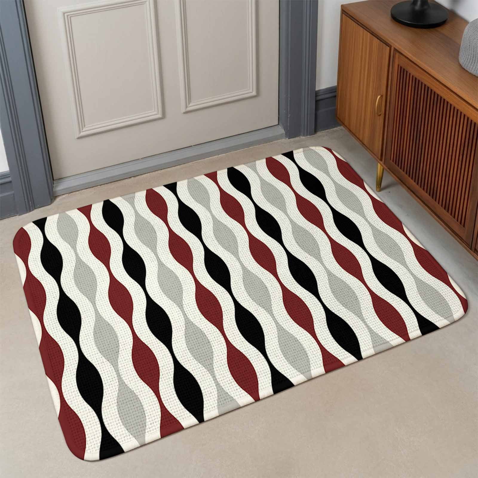 Black Red Gray Front Door Mat Indoor Entrance, Medieval Print Waves ...