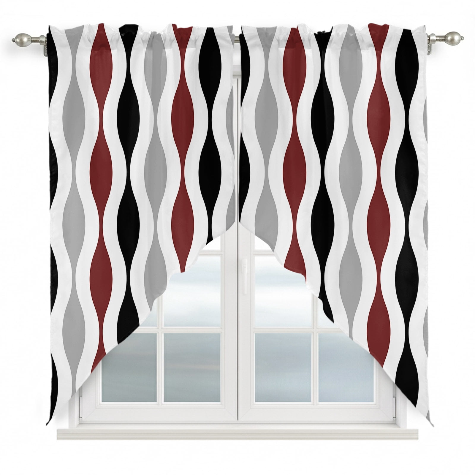 Black Red Gray Swag Valances for Windows 45 inches Long, Medieval Print ...