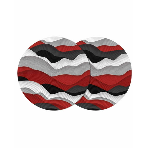 Black Red Grey Gradient Waves Round Table Placemats set of 2, Abstract ...