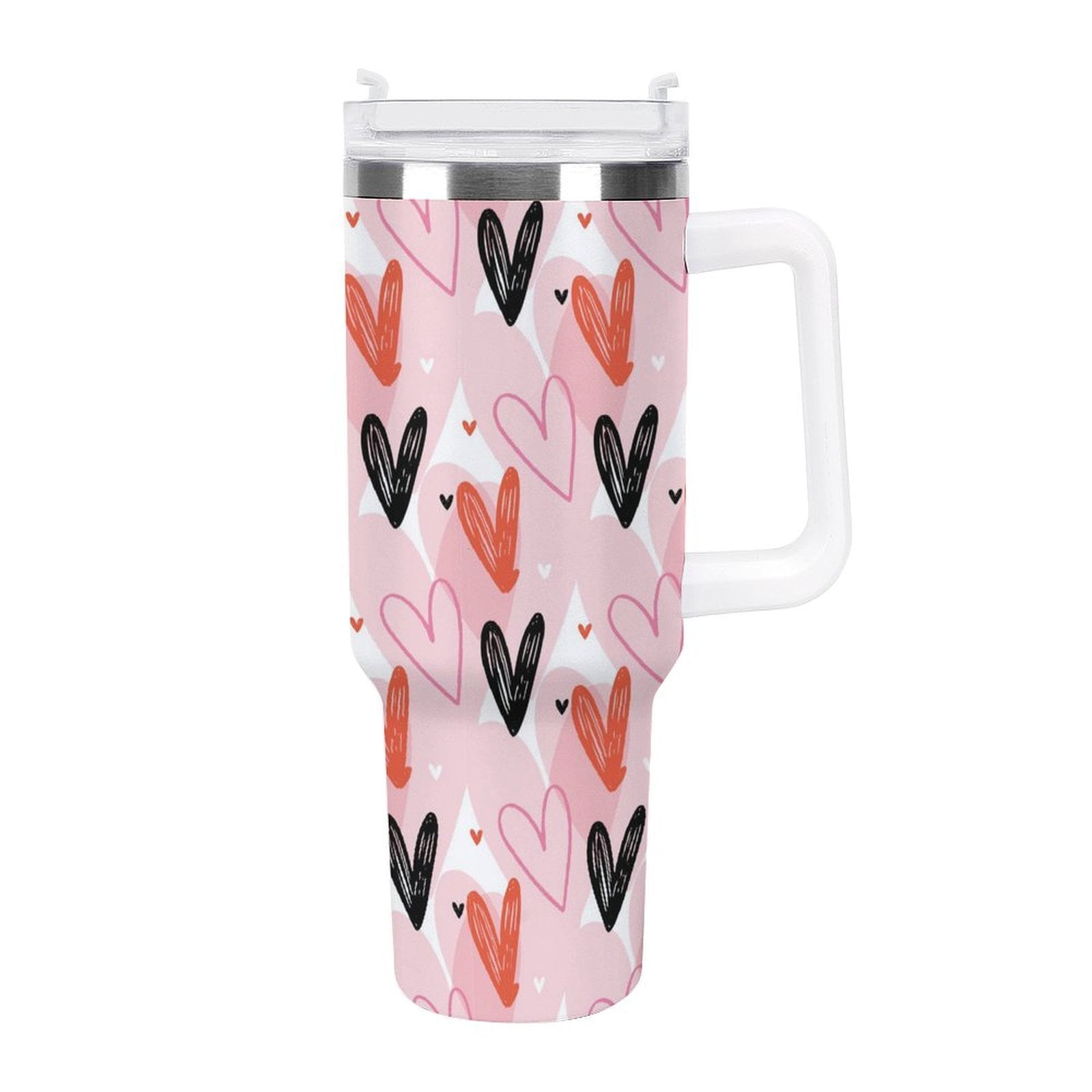 Black Red Heart 40 Oz Tumbler with Handle and Straw Lid, Stainless ...