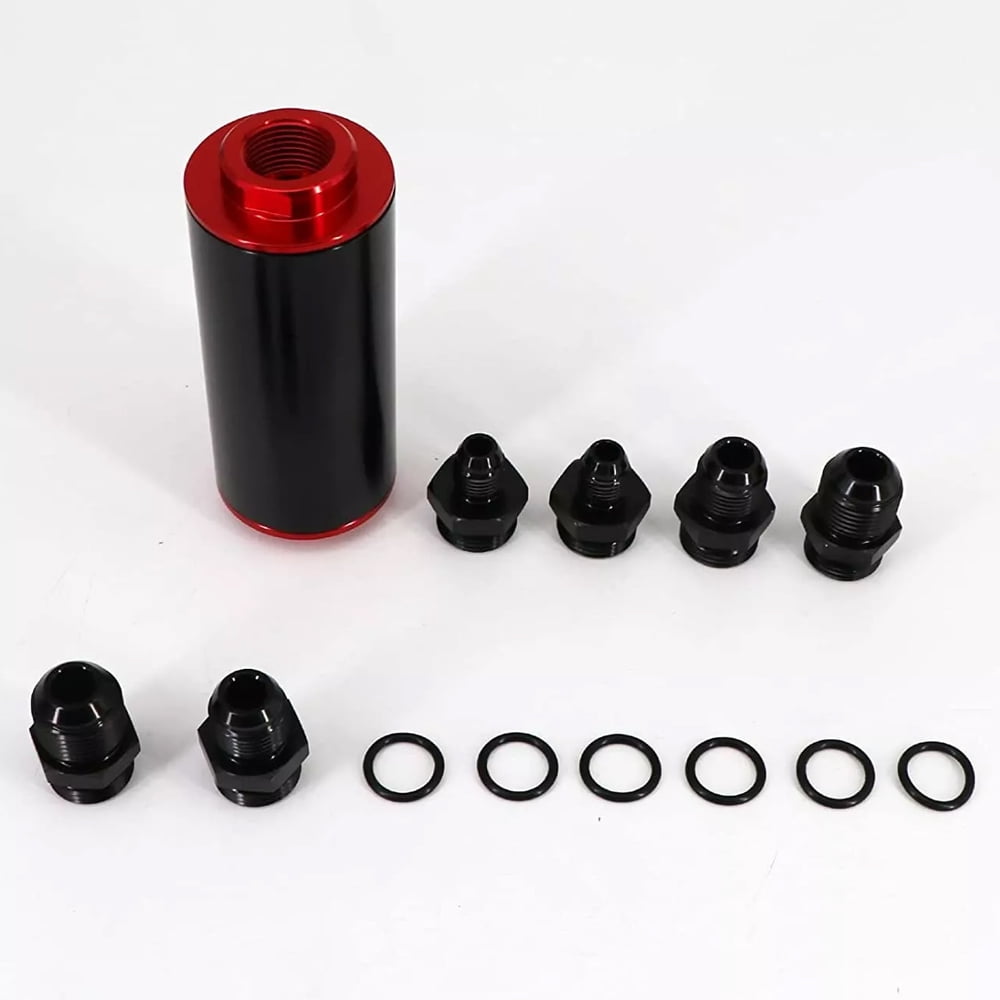 Black & Red Inline Fuel Filter High FLOW 100 Micron Cleanable SS AN6 ...