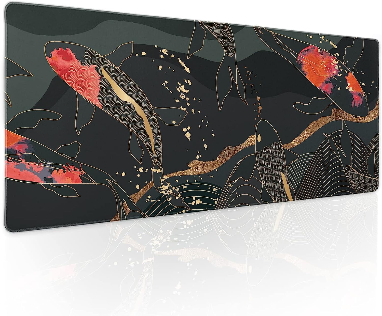 Black Red Japanese Gaming Mouse Pad XL Fish Art Gold Texture Anime ...