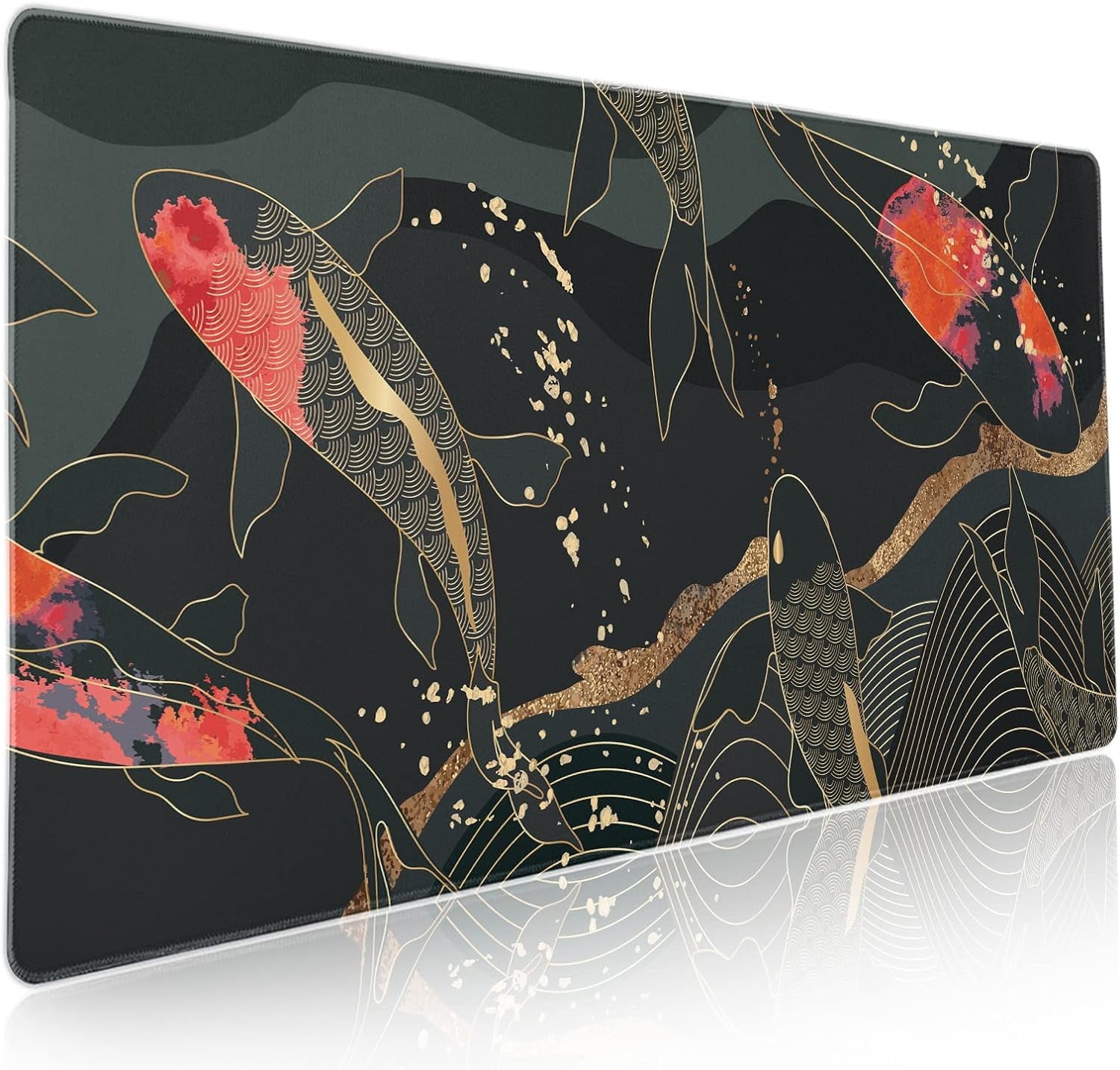 Black Red Japanese Gaming Mouse Pad XXL Koi Fish Art Gold Texture Anime ...