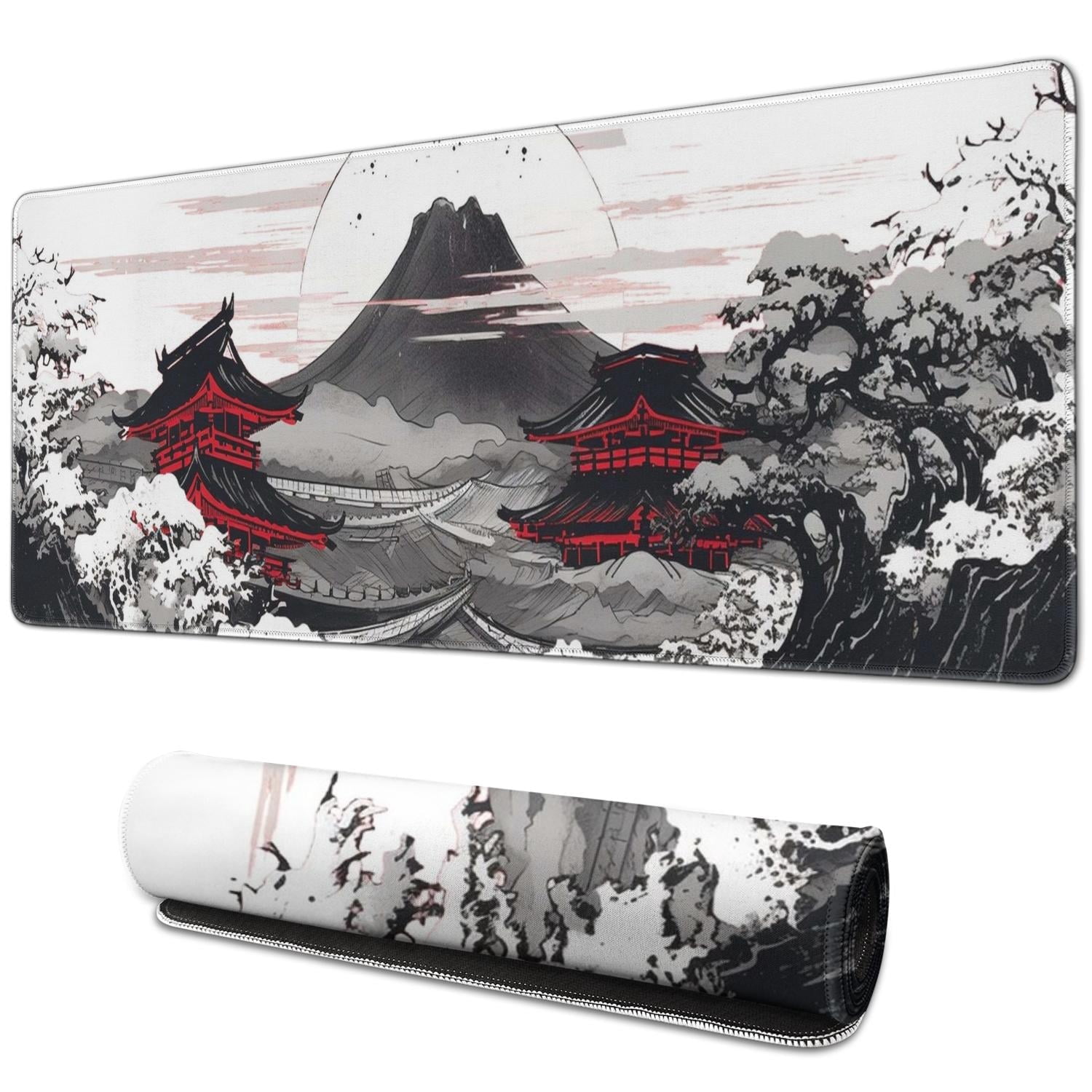 Black and Red Japanese Landscapes Gaming Mouse Mat, Wave Rectangle ...
