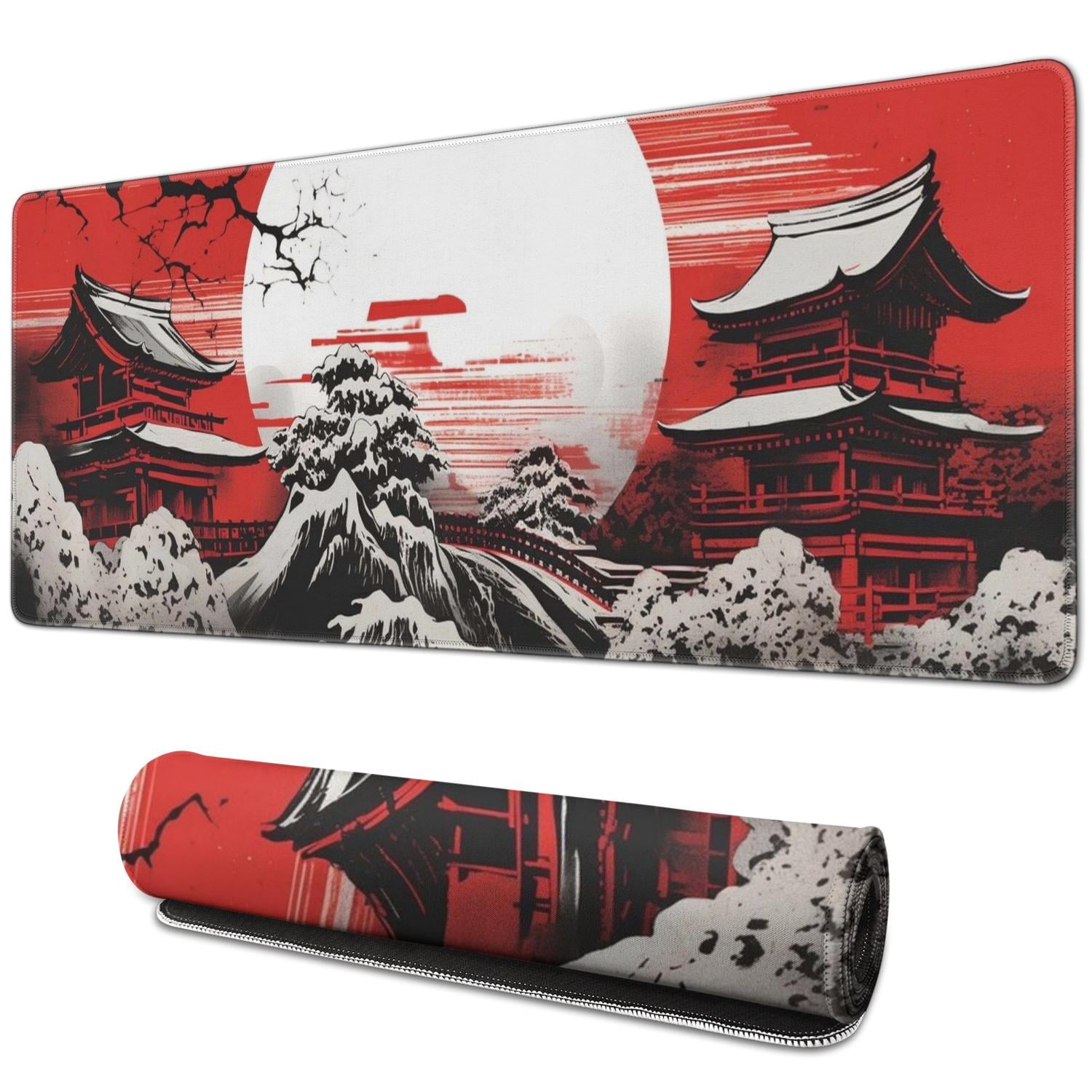 Black and Red Japanese Landscapes Gaming Mouse Mat, Wave Rectangle ...