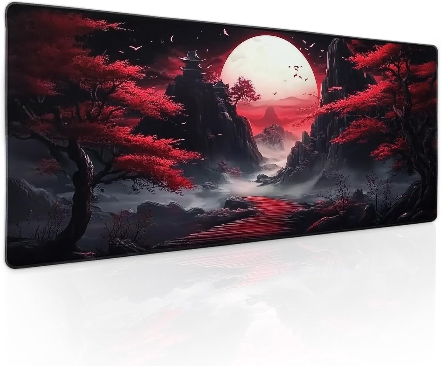 Black Red Japanese Mouse Pad XL Moon Sakura Cherry BLoosm Tree Extended ...