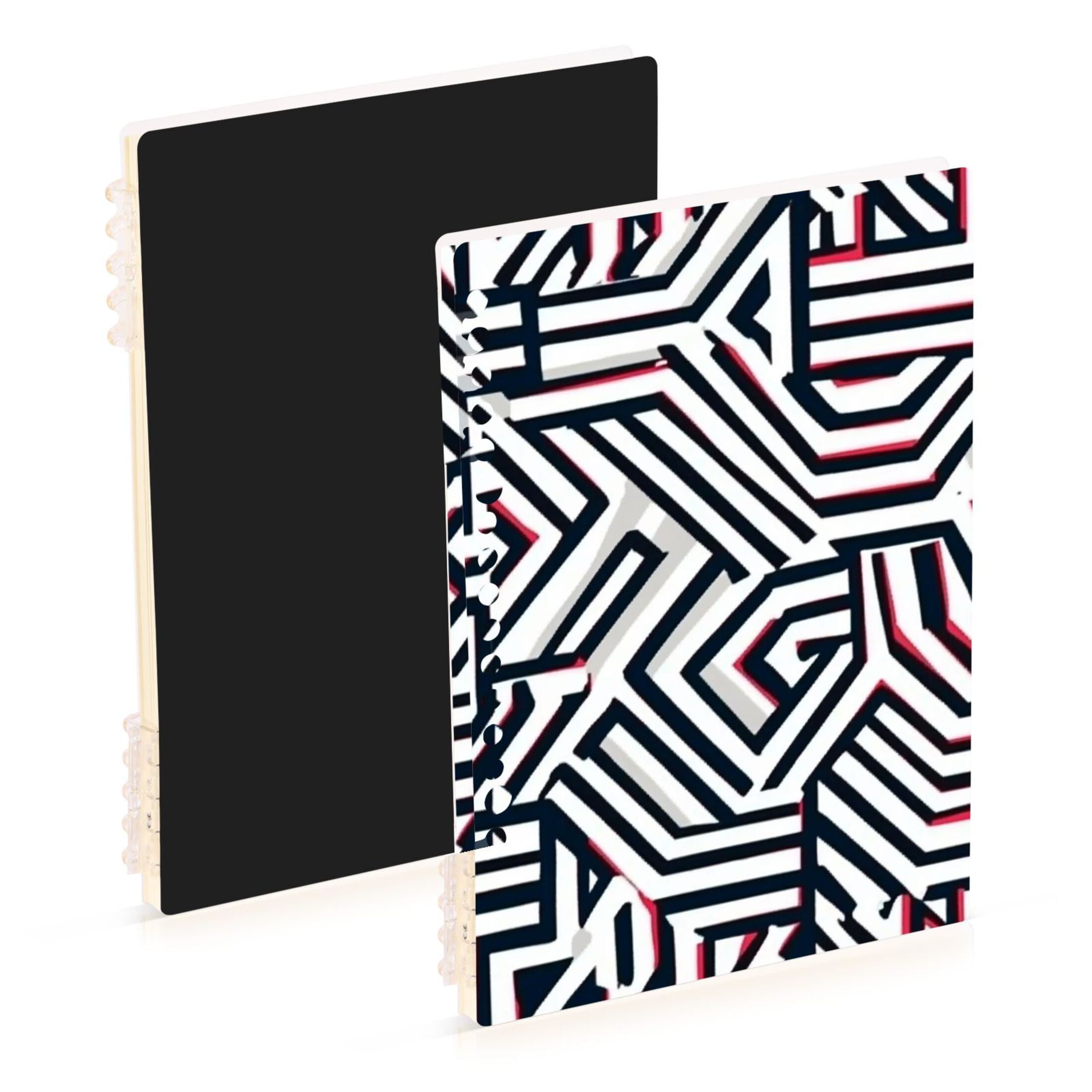 Black Red Lines Geometry Lined Spiral Journal Notebook 60 Pages A5 ...