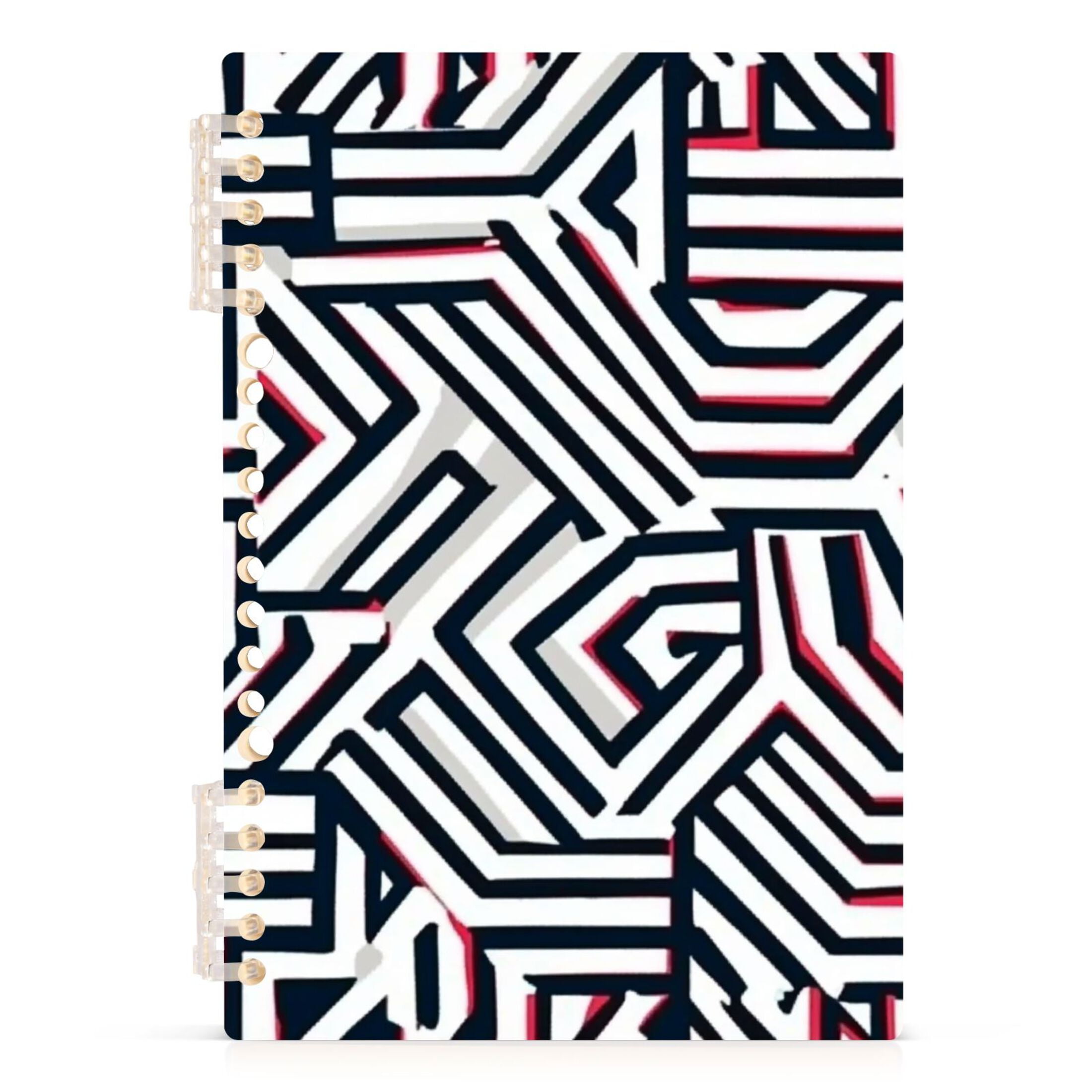 Black Red Lines Geometry Lined Spiral Journal Notebook 60 Pages A5 ...