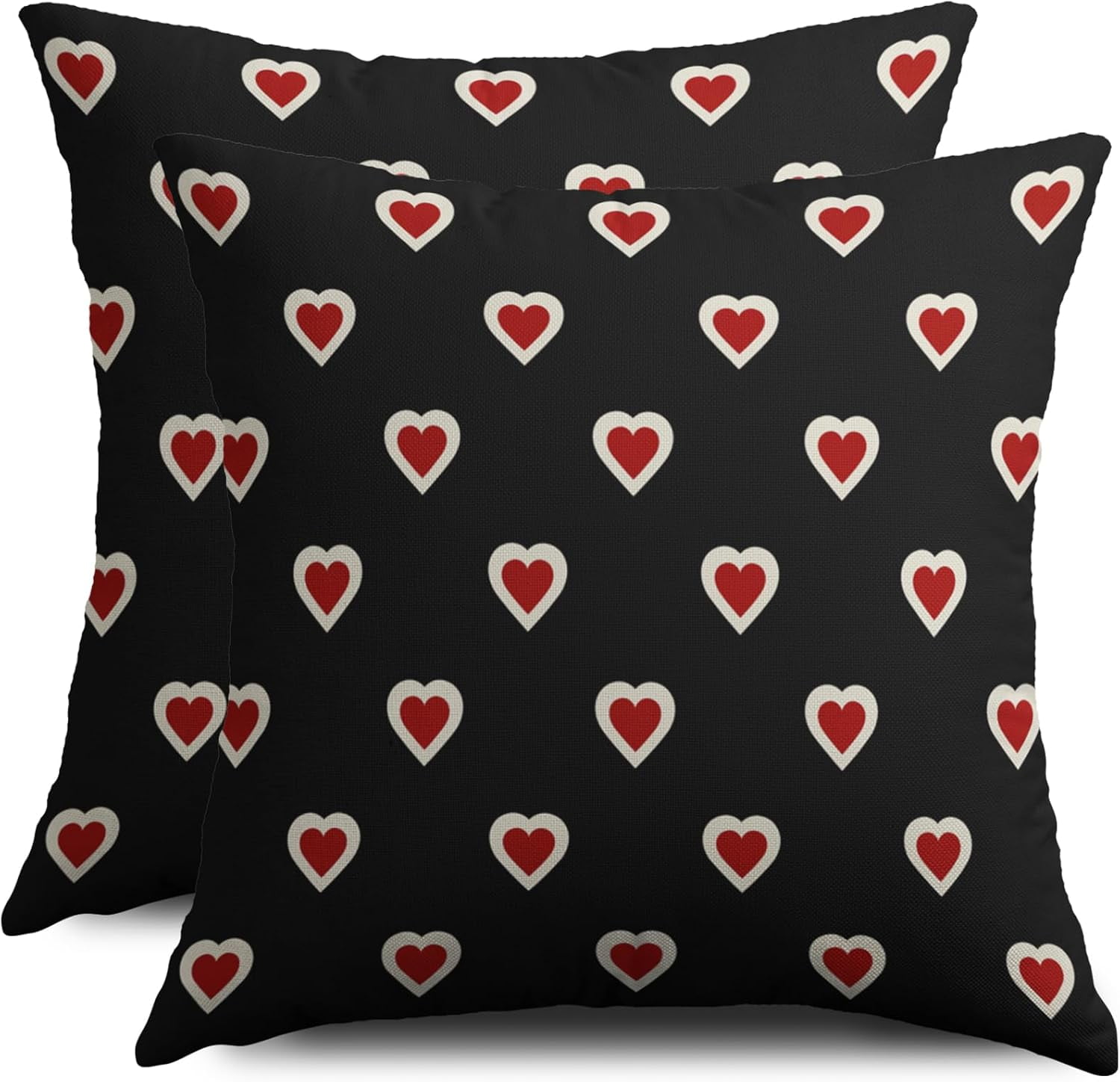 Black Red Love Heart Valentines Day Pillow Covers 20x20 Set of 2 ...