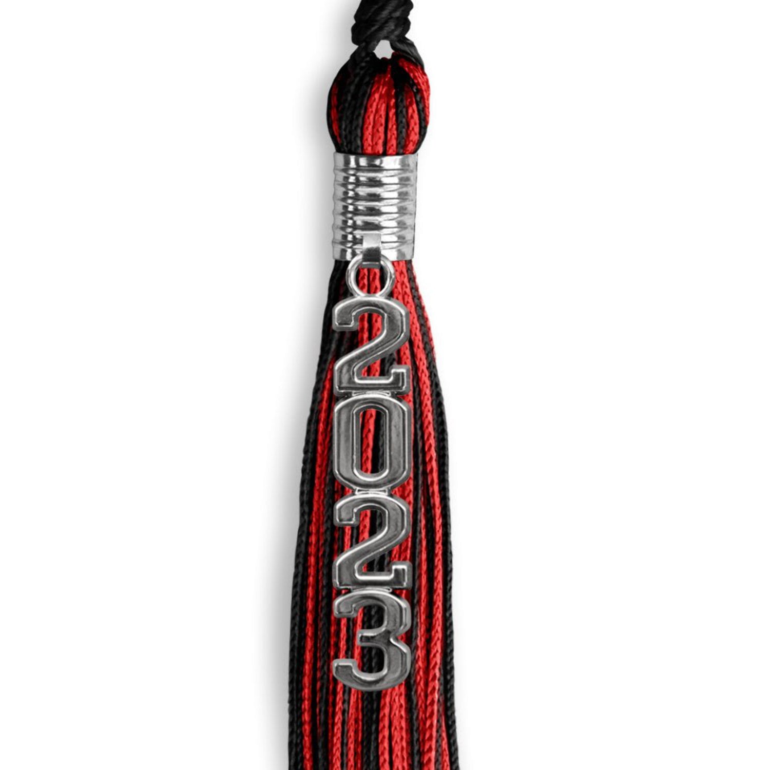 Black/Red Mixed Color Graduation Tassel with Stacked Silver Date Drop ...