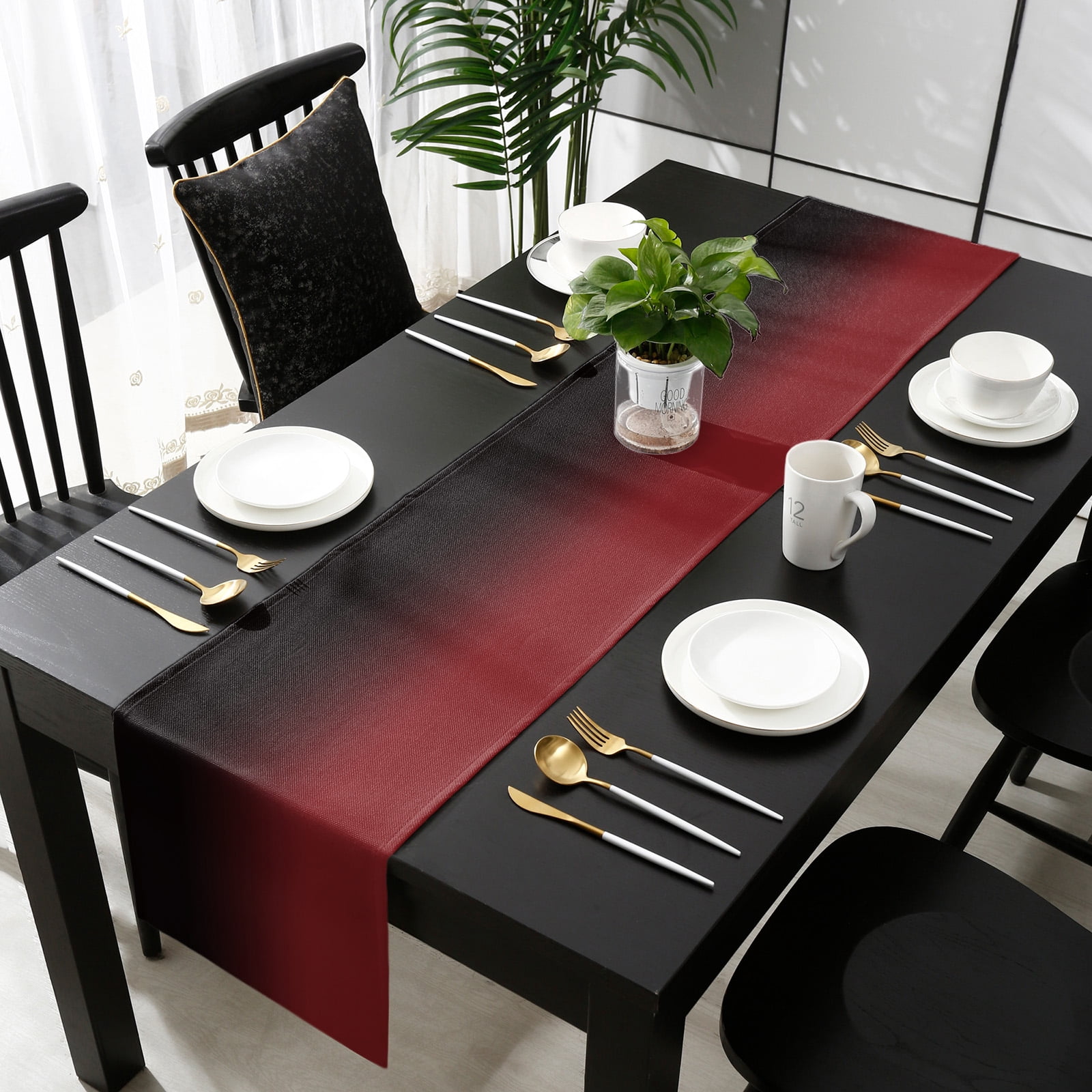 Black Red Ombre Table Runner 120 Inches Long - Modern Abstract Art ...