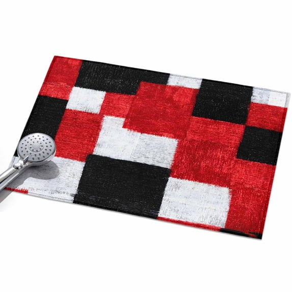 Black Red Patchwork Front Door Rugs 2x3ft Modern Abstract Red Black ...