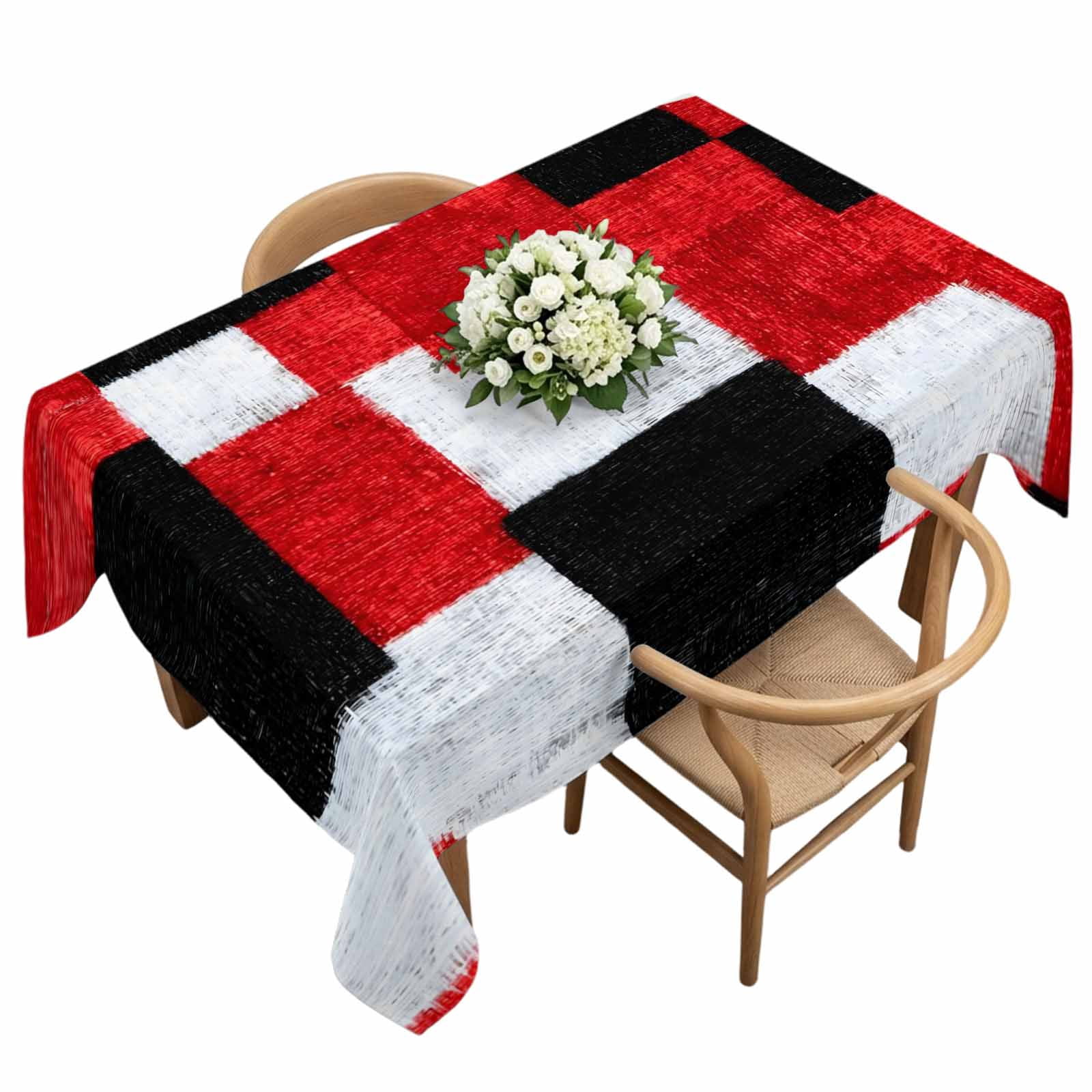 Black Red Patchwork Rectangle Tablecloth Modern Abstract Red Black ...