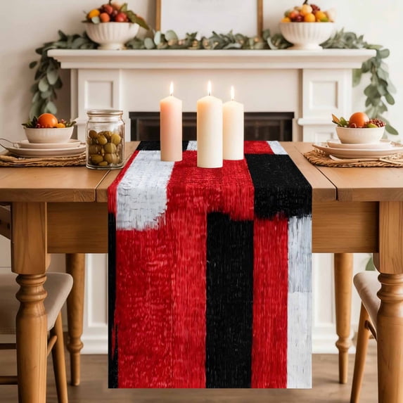 Black Red Patchwork Table Runner, Modern Abstract Red Black White ...