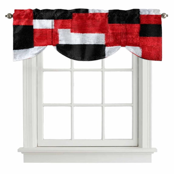 Black Red Patchwork Tie Up Valance Curtains Modern Abstract Red Black ...