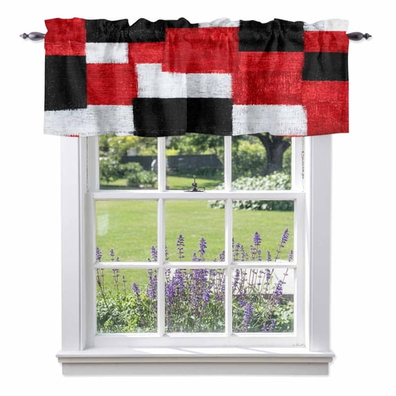 Black Red Patchwork Valances for Windows, Modern Abstract Red Black ...