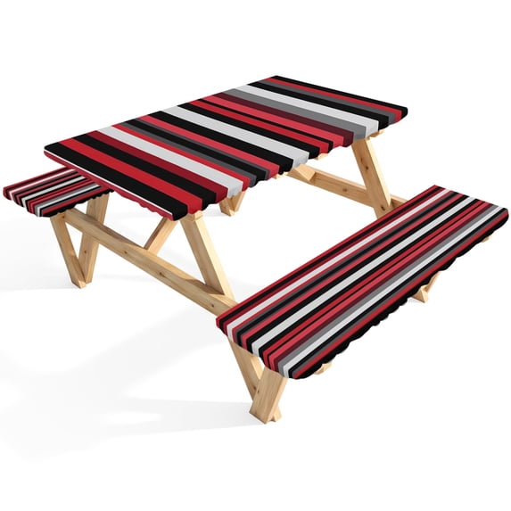 Black Red Picnic Table Cover with Bench Covers Grey Stripe Abstract ...