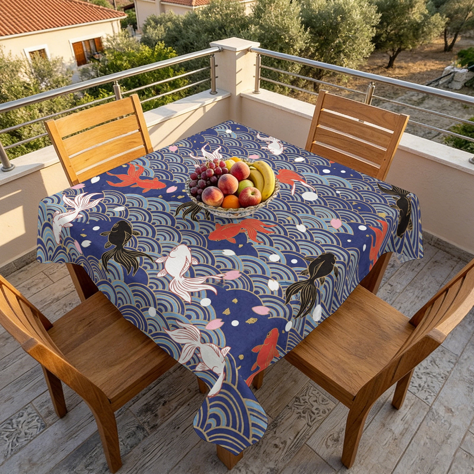 Black Red Pink Goldfish Table Cloth 60x60in, Waterproof Square ...