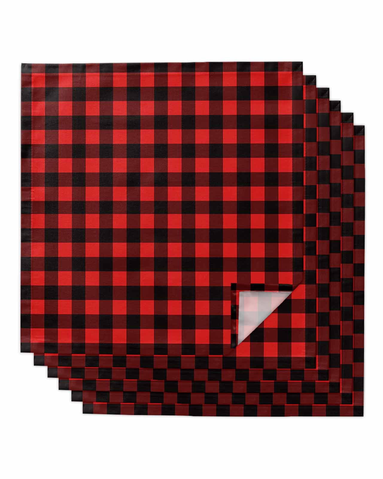 Black Red Plaid Cloth Napkins Set of 6 Reusable Dinner Napkins, Vintage ...