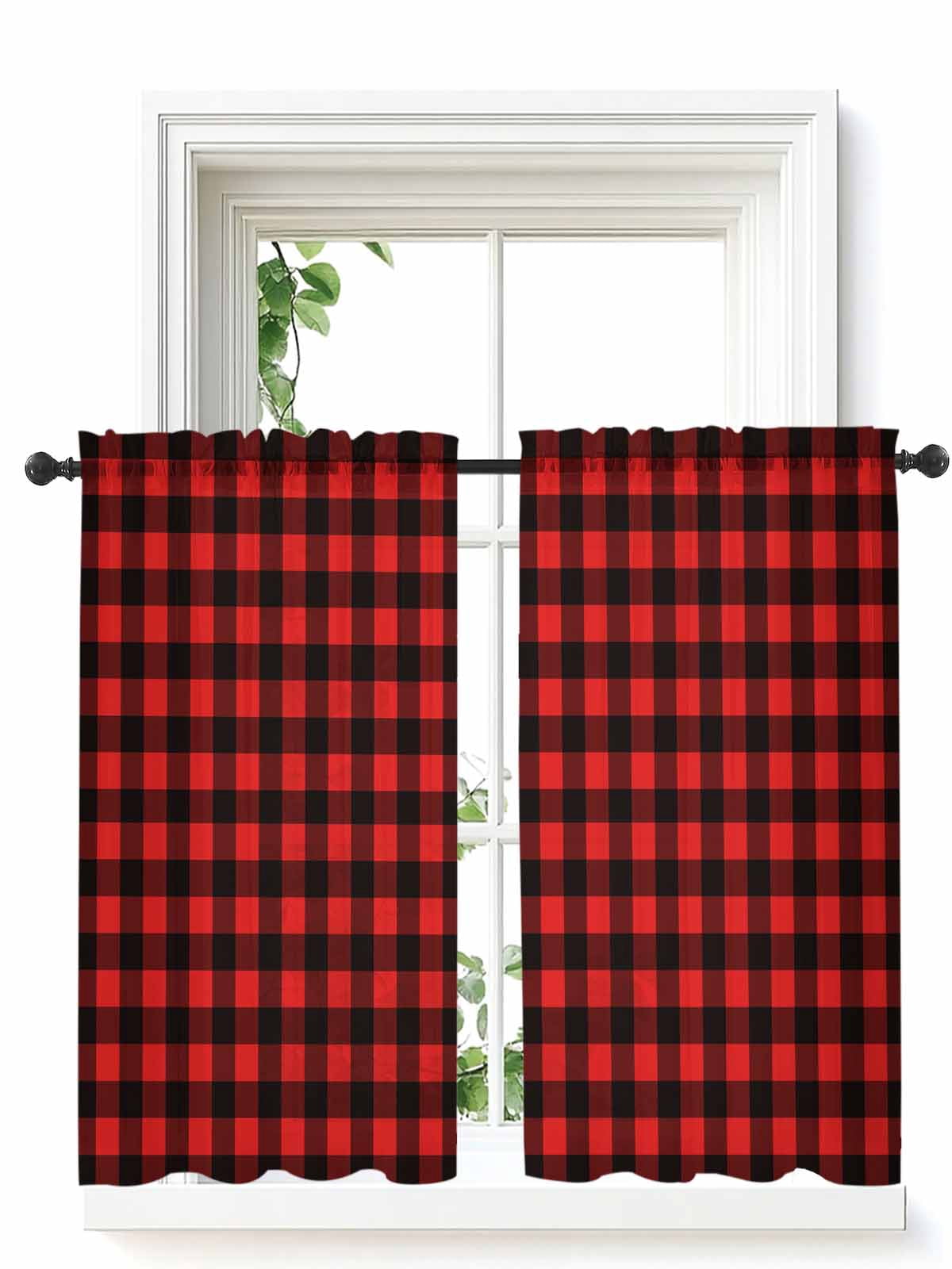 Black Red Plaid Curtains 54 Inch Length,Sheer Curtains for Bedroom ...