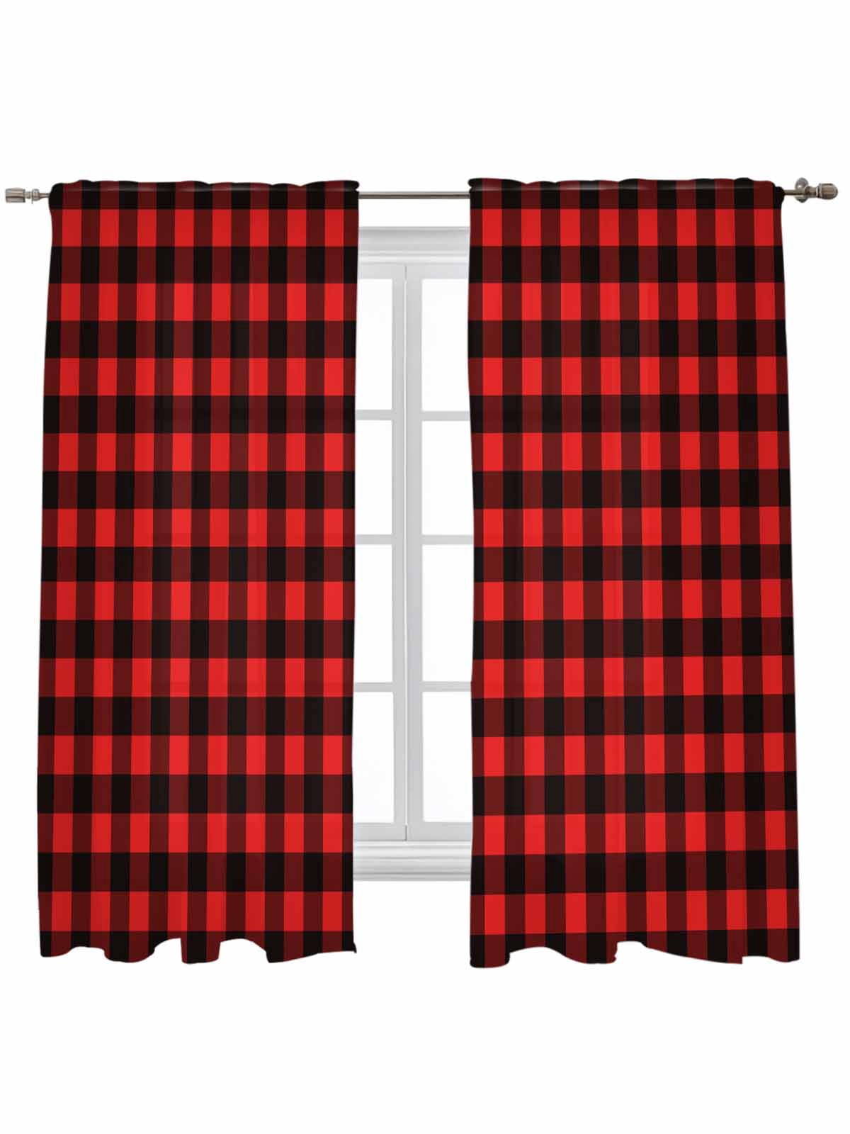 Black Red Plaid Curtains 72 Inch Length,Sheer Curtains for Bedroom ...