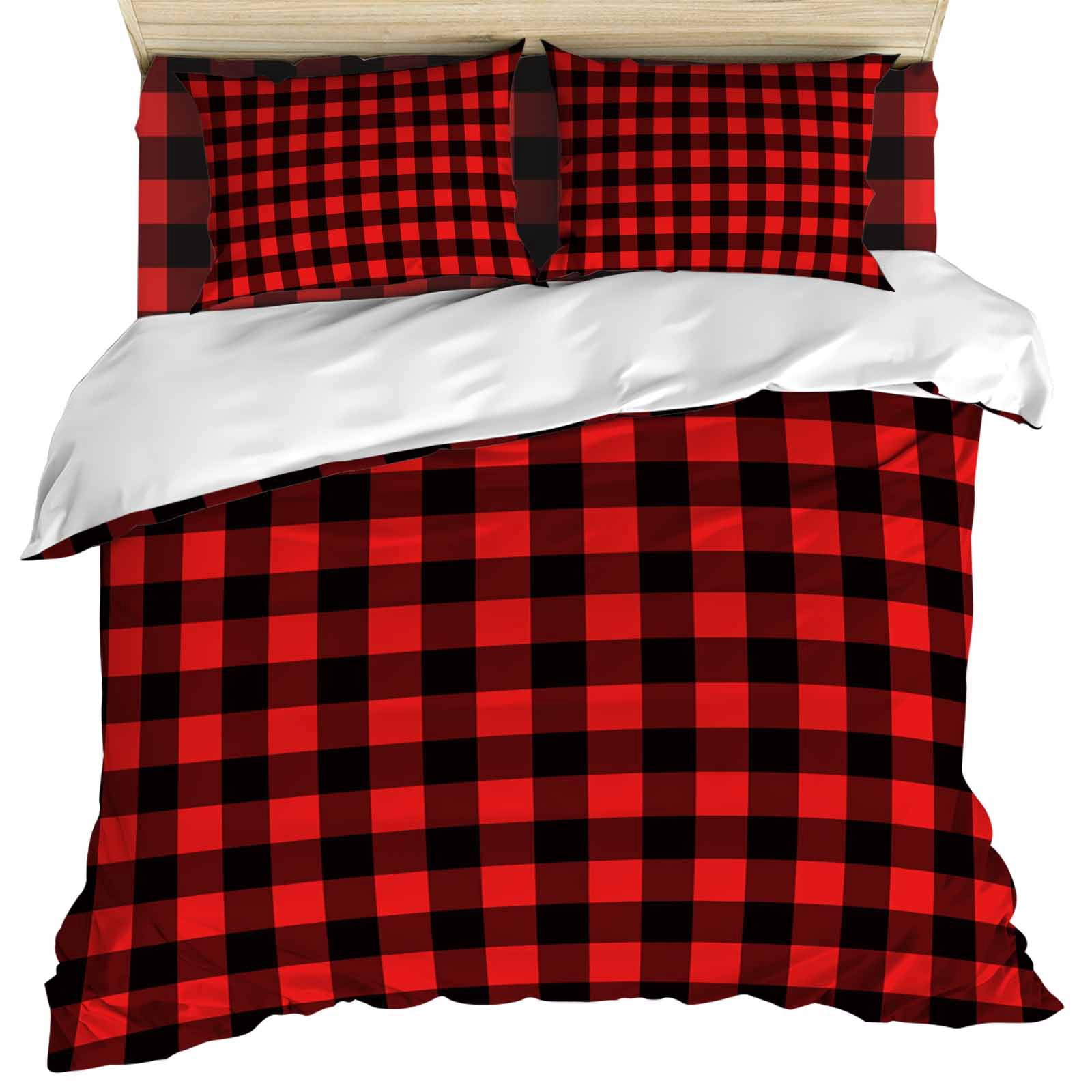 Black Red Plaid Duvet Cover Set, Vintage Rustic Buffalo Checked Gingham ...