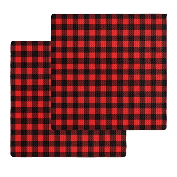 Black Red Plaid Kitchen Dish Towels for Drying Dishes Set of 2, Vintage ...