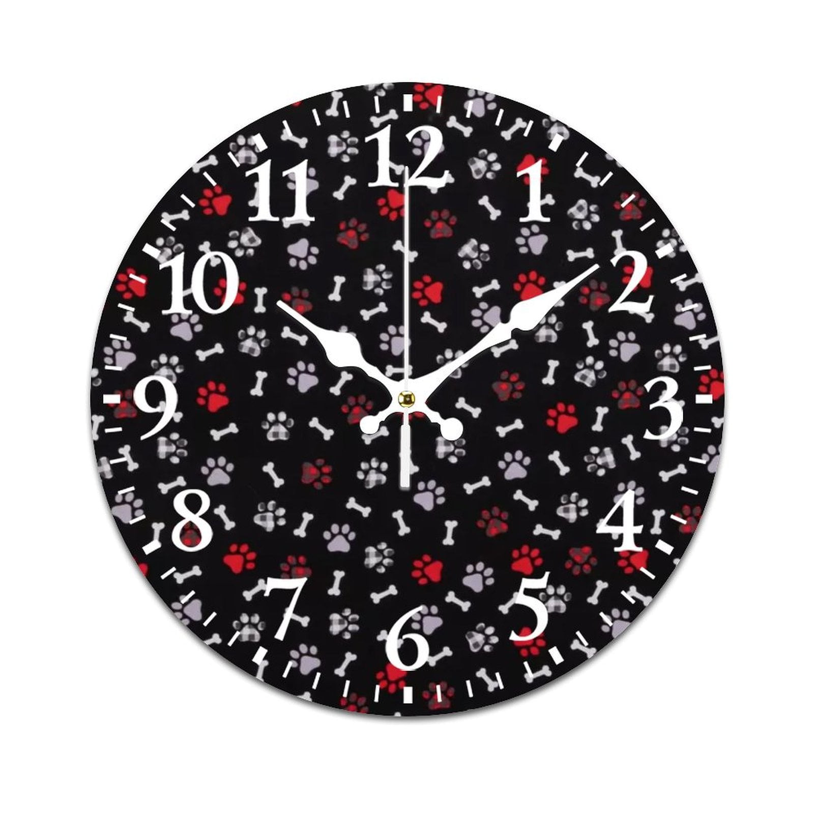 Black & Red Plaid Paw Prints Wall Clock Modern Design Clocks Wall ...