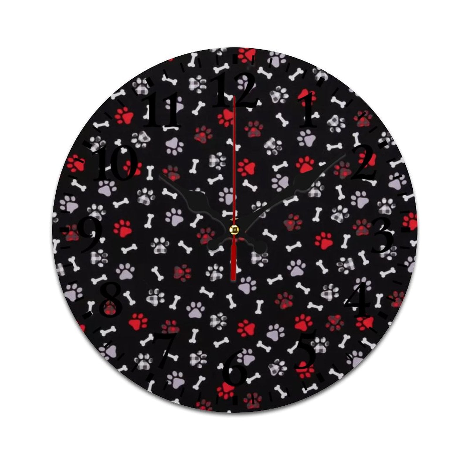 Black & Red Plaid Paw Prints Wall Clock Modern Design Clocks Wall ...