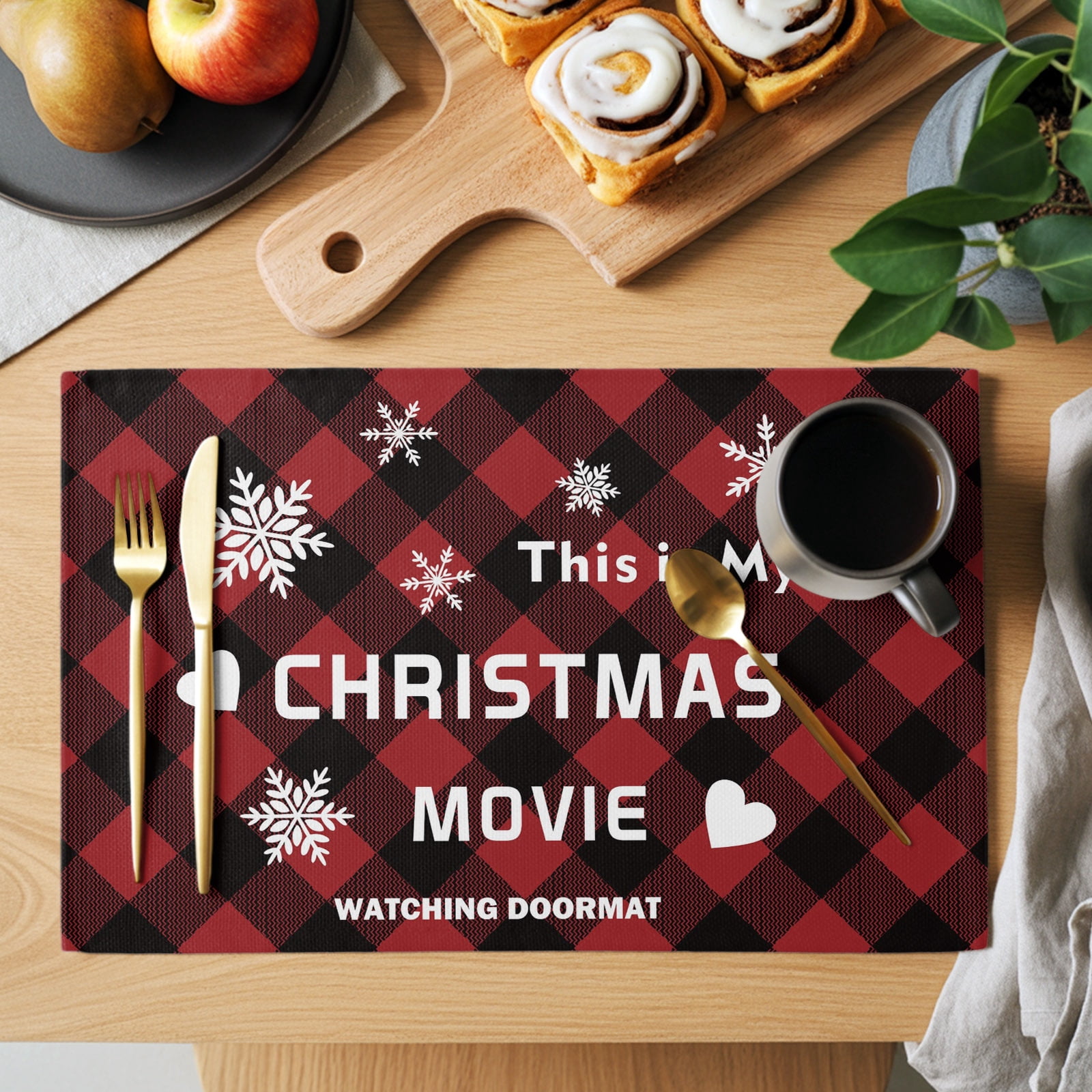Black Red Plaid Placemats Set of 2, This Is My Christmas Movie Watching ...