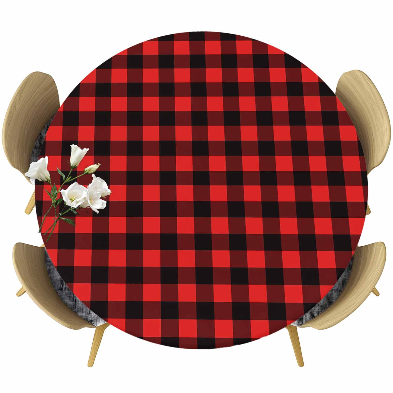 Black Red Plaid Round Tablecloth 36-44 Inch Round Fitted Table Cloth ...