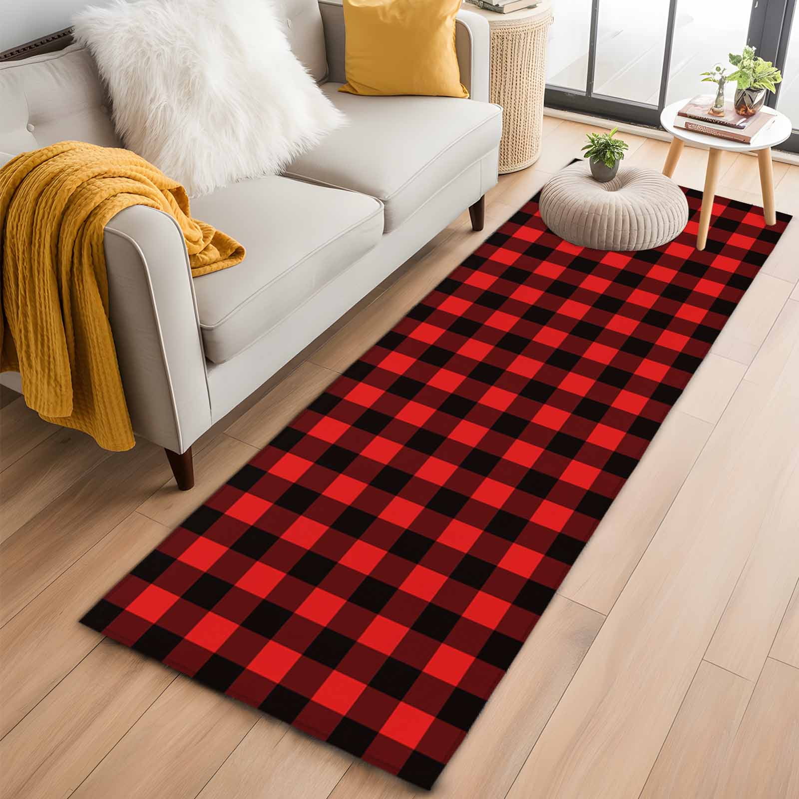 Black Red Plaid Runner Rug 2x6 FT,Non Slip Hallway Rugs,Vintage Rustic ...