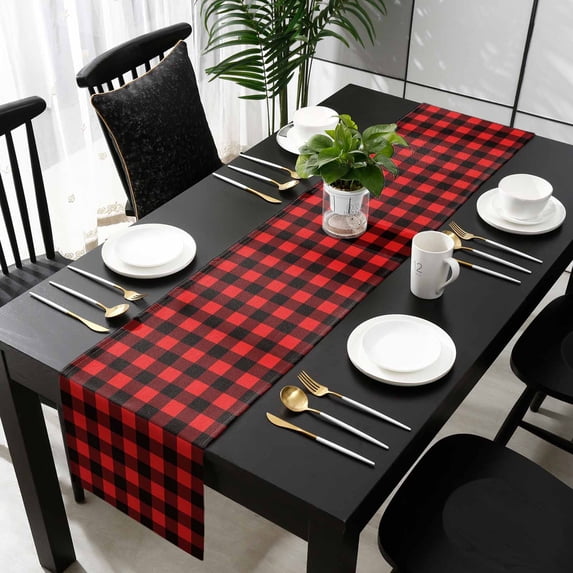 Black Red Plaid Table Runner 72 Inches Long - Vintage Rustic Buffalo ...