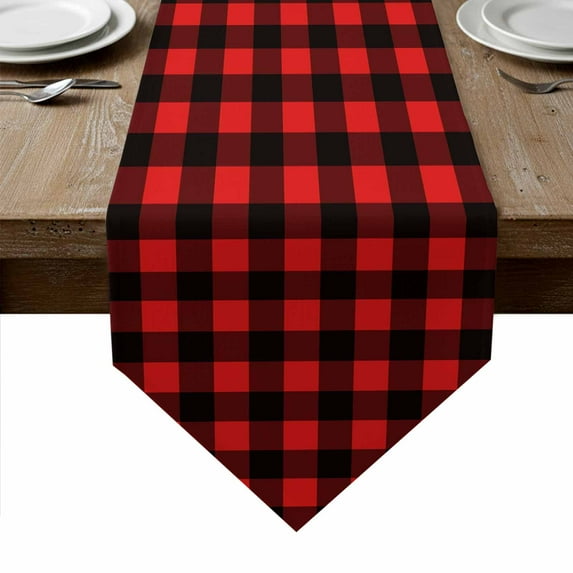 Black Red Plaid Table Runner Linen Burlap Table Runner 60 Inches Long ...