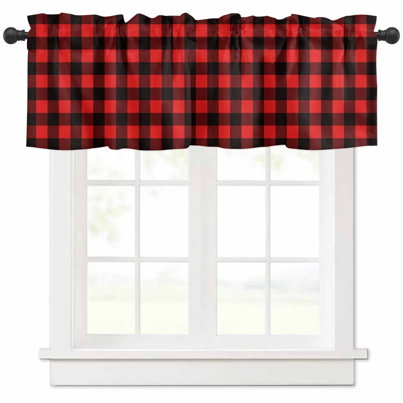 Black Red Plaid Valances for Windows Farmhouse Kitchen Curtains ...